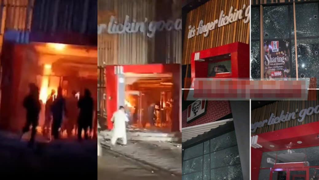 KFC Pakistan outlet vandalized, torched by fiery protesters in Mirpur ...