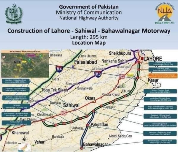 Lahore to Bahawalnagar motorway map unveiled