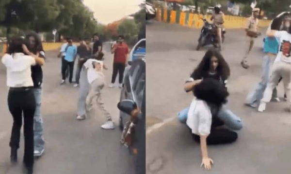 Girls slap, yank and pull hair in ugly road fight over Instagram ...