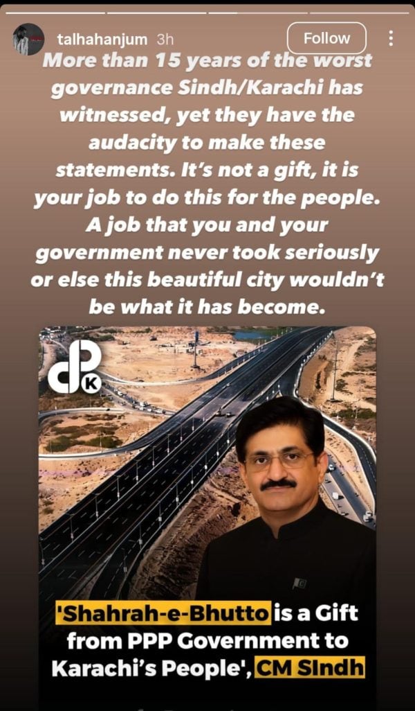 ‘Stop flexing basic duties’: Talha Anjum raps Sindh Govt over Karachi Projects