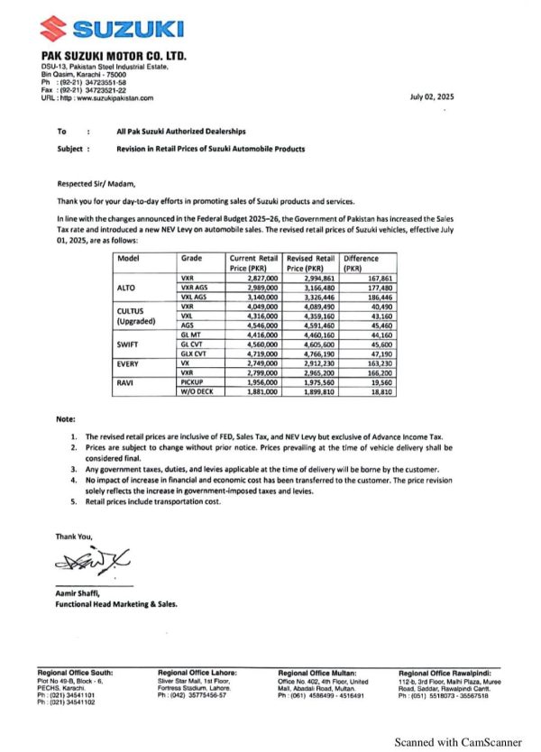 Swift, Alto, Cultus New Prices in Pakistan from July 2025 after ...