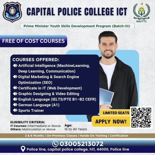 Islamabad polices announces free of cost courses for youth – Check ...