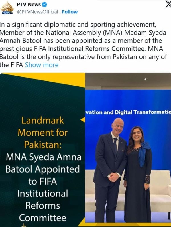 Pakistan’s Amna Batool makes history with FIFA appointment