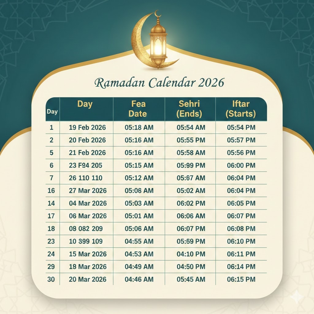 Ramadan 2026 Calendar – Check Sehri, Iftar Timings for Pakistan
